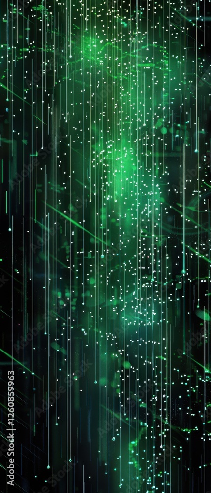 Matrix green digital rain sound waves with vertical frequency cascades ...