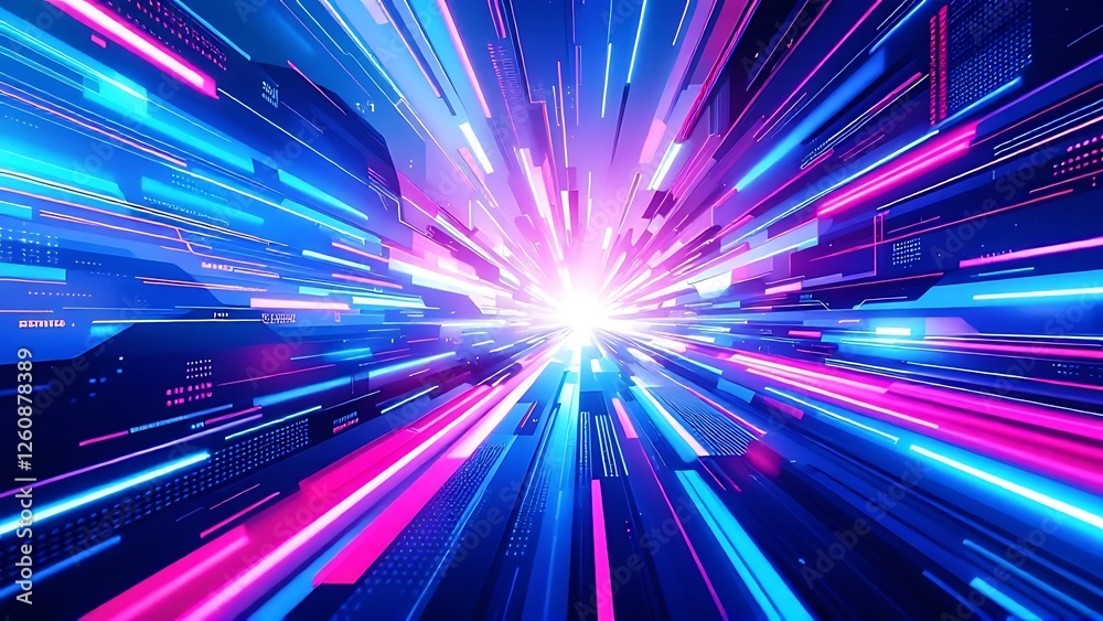 Abstract blue, mint and pink background with interlaced digital glitch ...