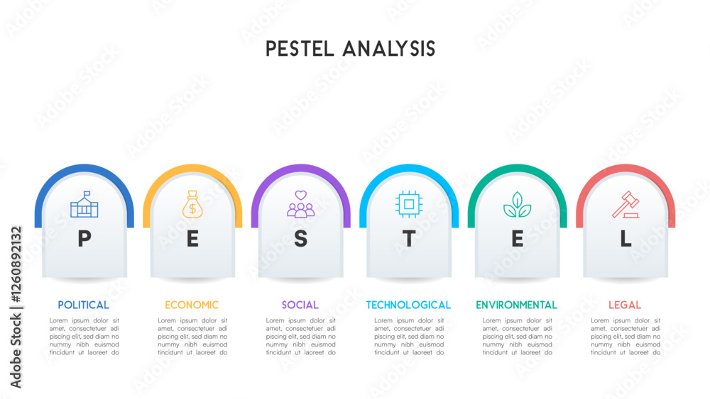 Arched PESTEL Analysis Infographic with Color-Coded Segments Stock ...