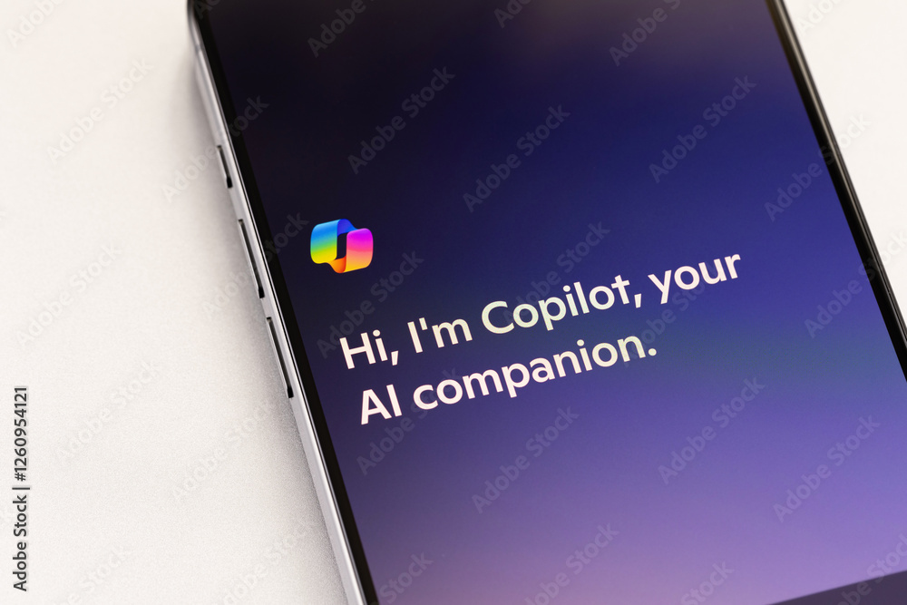 Microsoft Copilot logo mobile app on a screen smartphone iPhone ...
