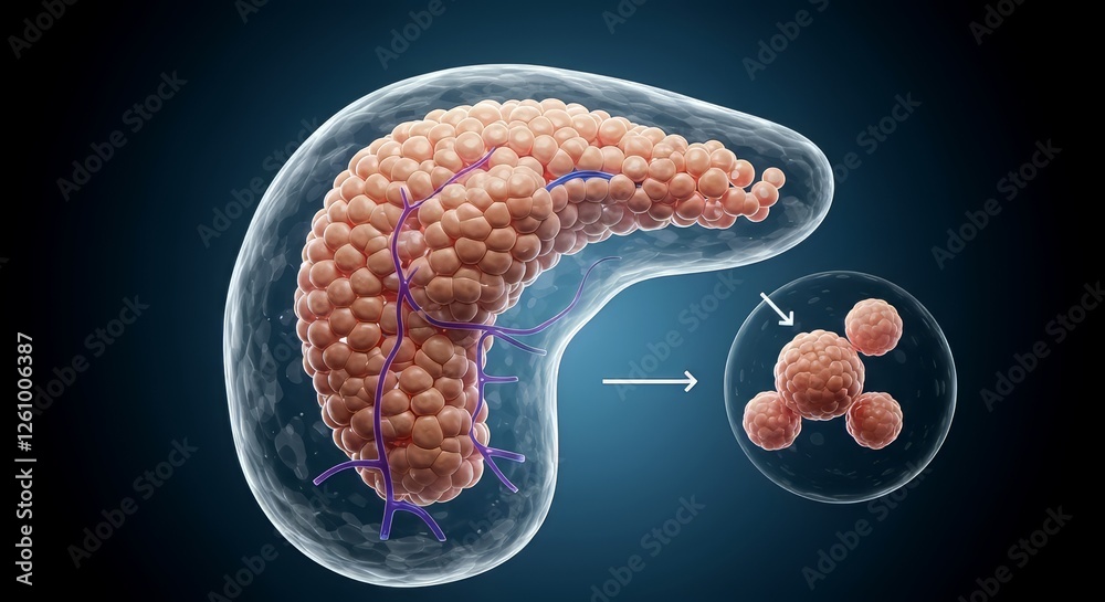 Medical 3D visualization of pancreatic cellular structure with detailed ...