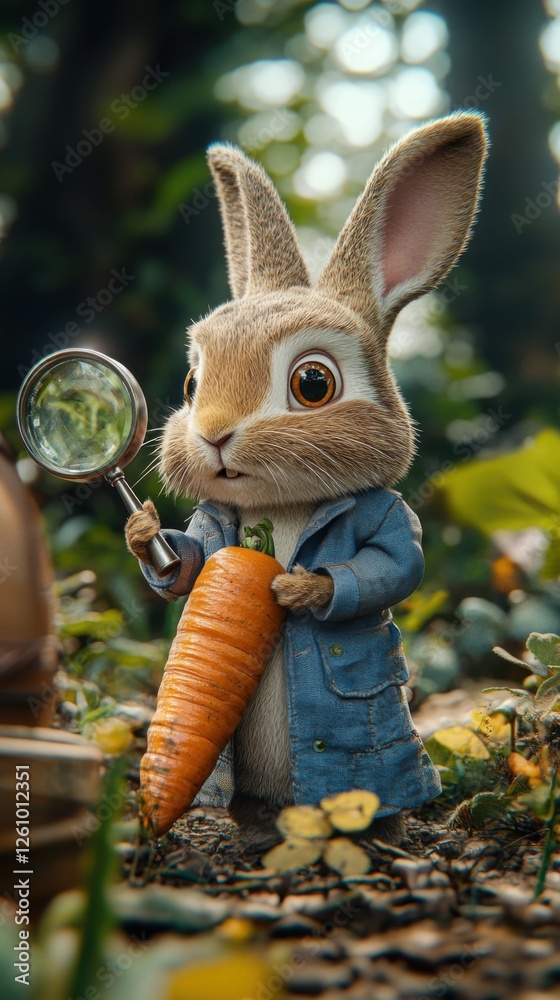 Peter Rabbit hides from Mr. McGregor under a giant carrot in a colorful ...