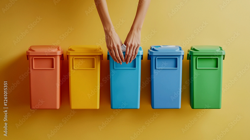 Set of recycling bins in vibrant, trendy colors for different waste ...