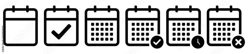 Vector de Stock Black and white calendar icons with various status ...