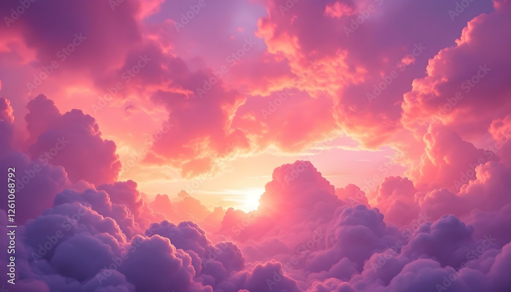 Nubes coloridas en tonos de rosa, naranja y morado, con una fuente de ...