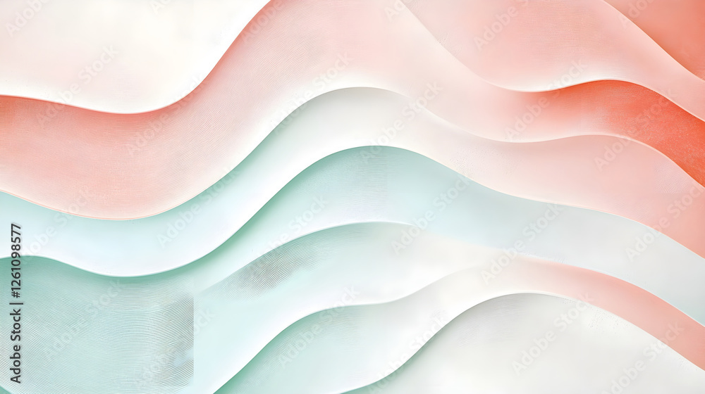 Mid-century modern style background with abstract wavy lines and textured grain overlay in ...