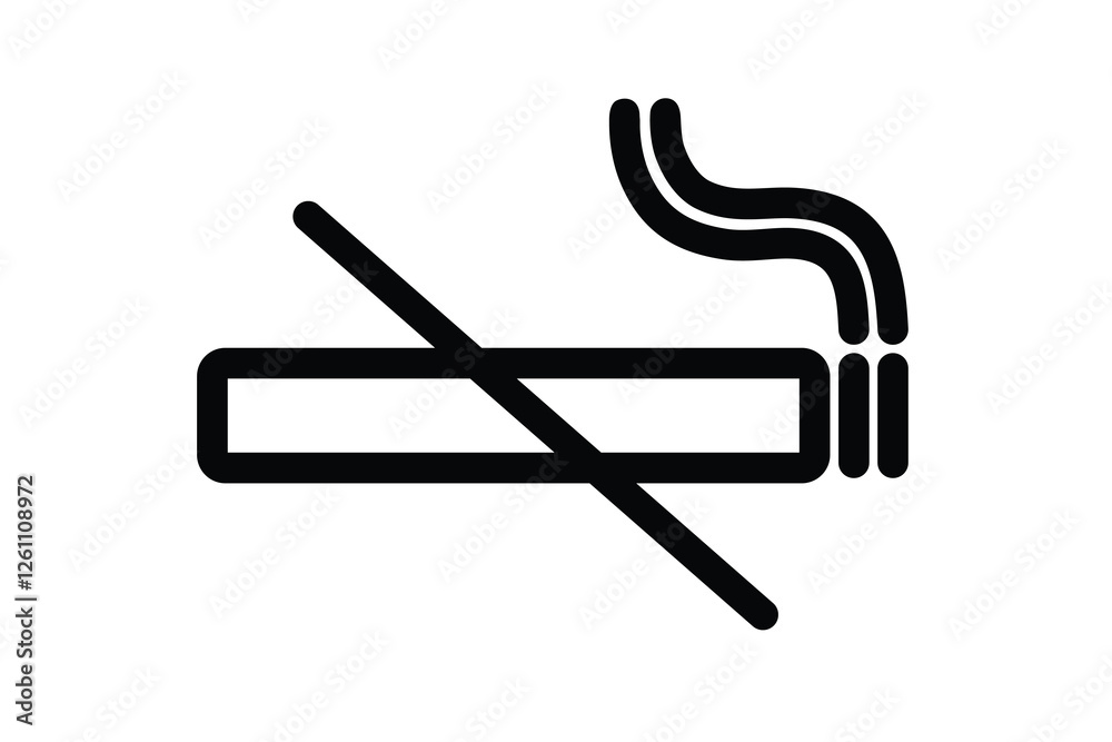 Black and white no smoking symbol featuring a crossed-out lit cigarette ...
