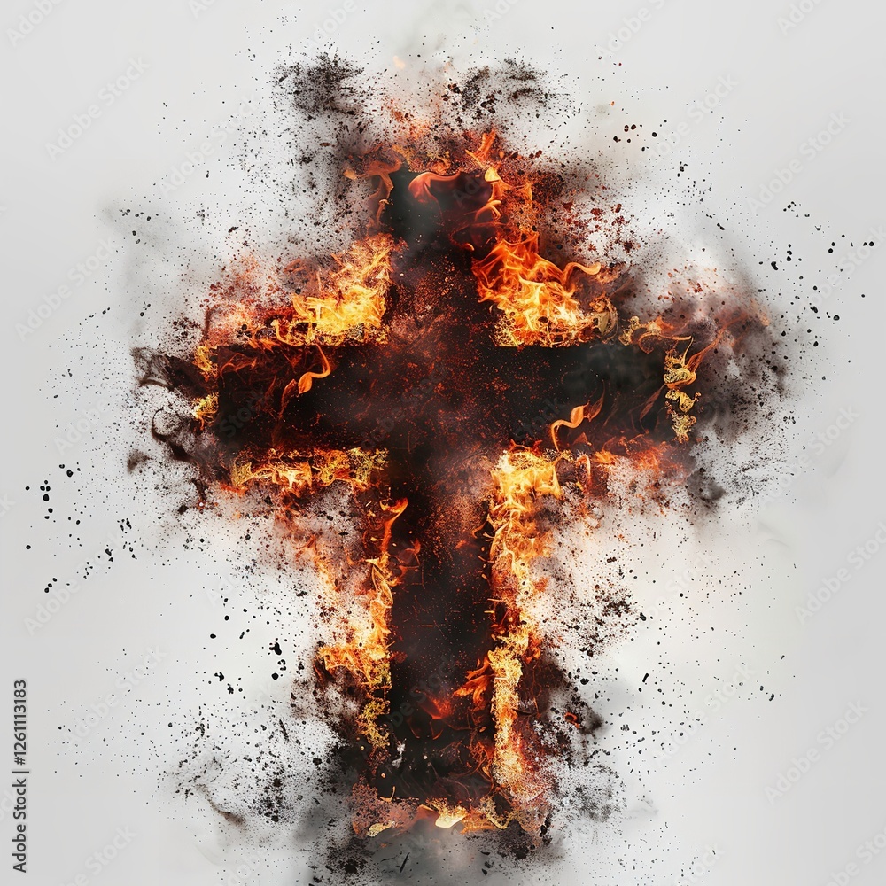 Fiery Cross Burning Embers Abstract Religious Symbolism Spiritual Faith ...