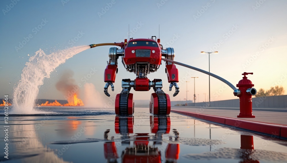 Стоковая иллюстрация «robot, fire extinguisher, firefighter, fire ...
