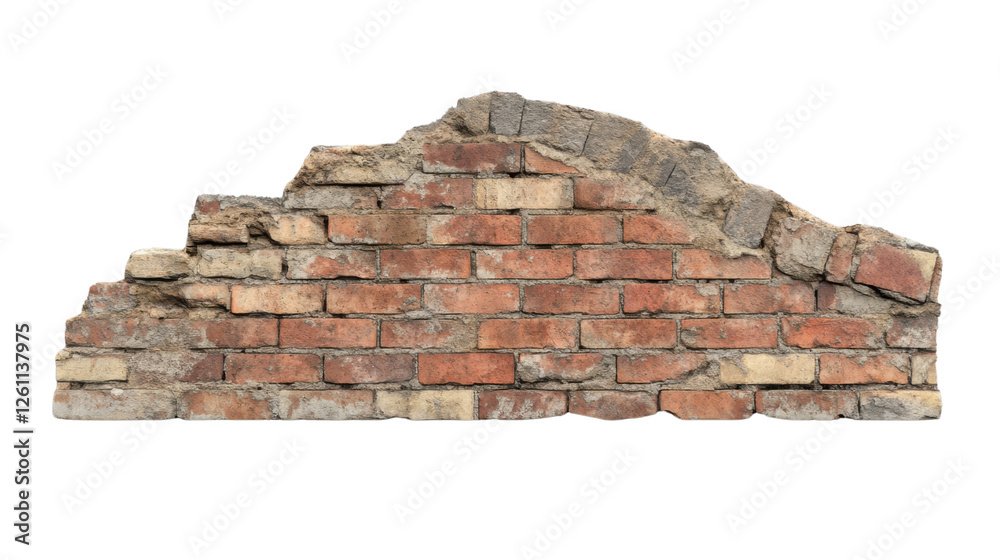 Destroyed brick wall with transparent background showing crumbling arch ...