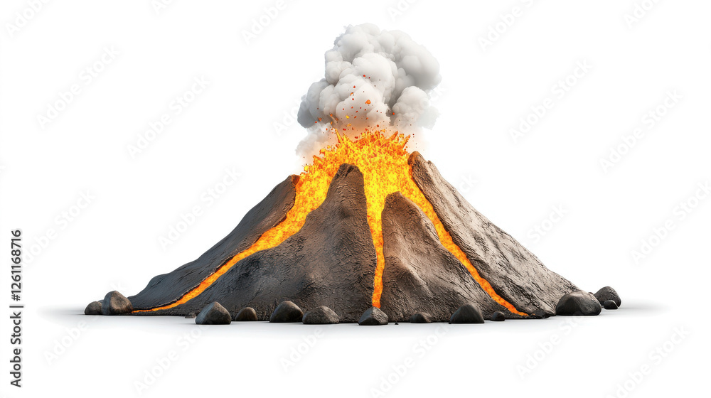 Erupting volcano nature scene 3d model transparent background eruption ...