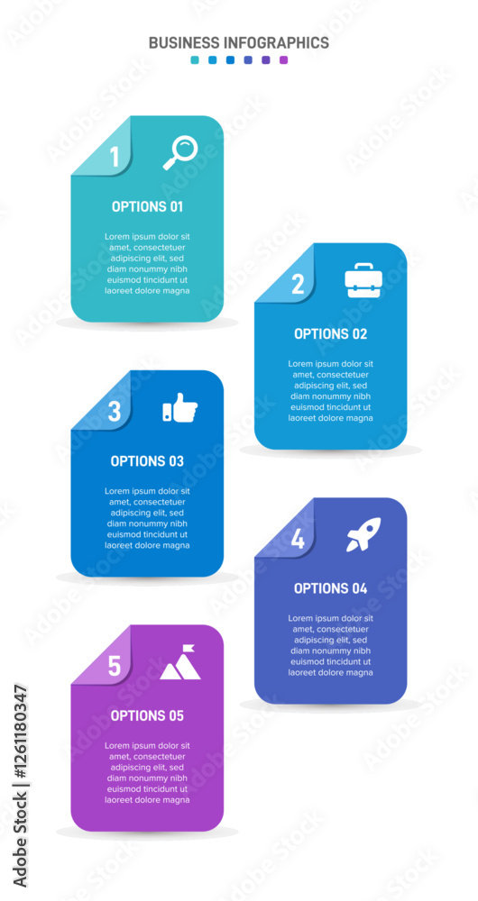 Vertical progress bar featuring 5 arrow-shaped elements, symbolizing ...