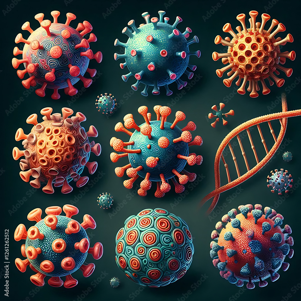 Viruses, germs and bacteria, microorganism types. Illness or disease ...