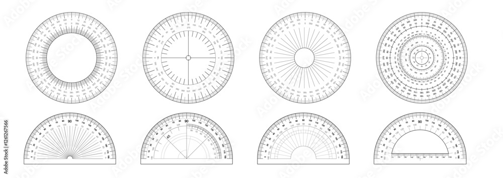 Protractor ruler set with 180 and 360-degree circular scales for ...