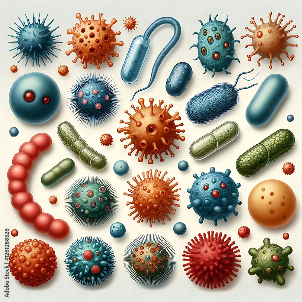 Viruses, germs and bacteria, microorganism types. Illness or disease ...