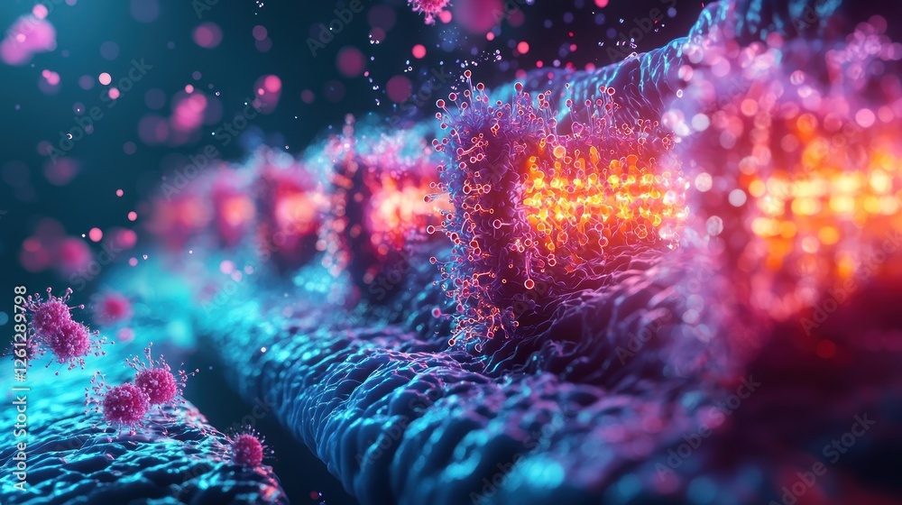 Hyper-realistic ion channel in a human cell membrane, showing atomic ...