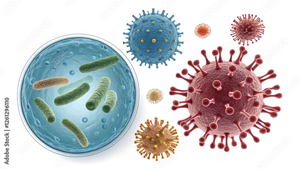 Viruses, germs and bacteria, microorganism types. Illness or disease ...
