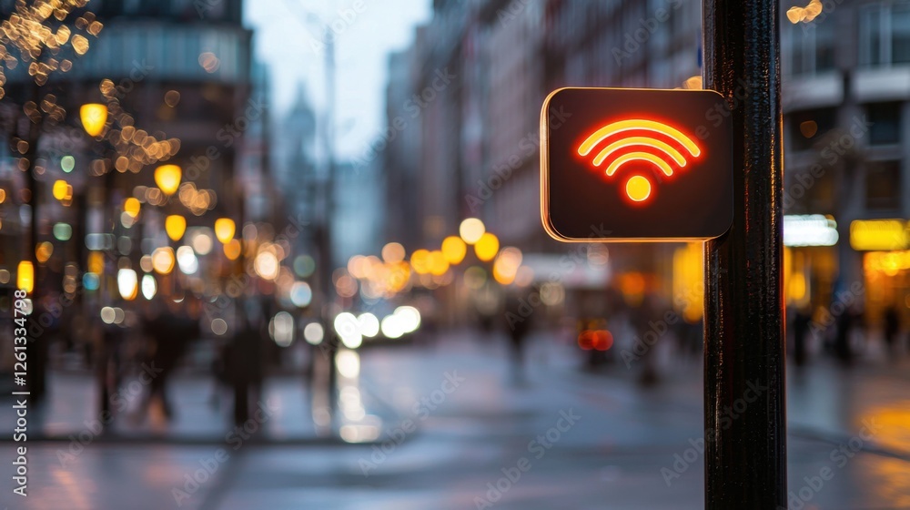 Simple Yet Effective Wi-Fi Zone Sign in City Street at Dusk Stock Photo ...