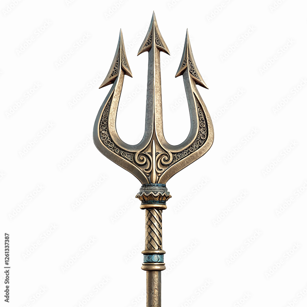 Golden Ornate Trident Weapon with Intricate Design on Transparent ...