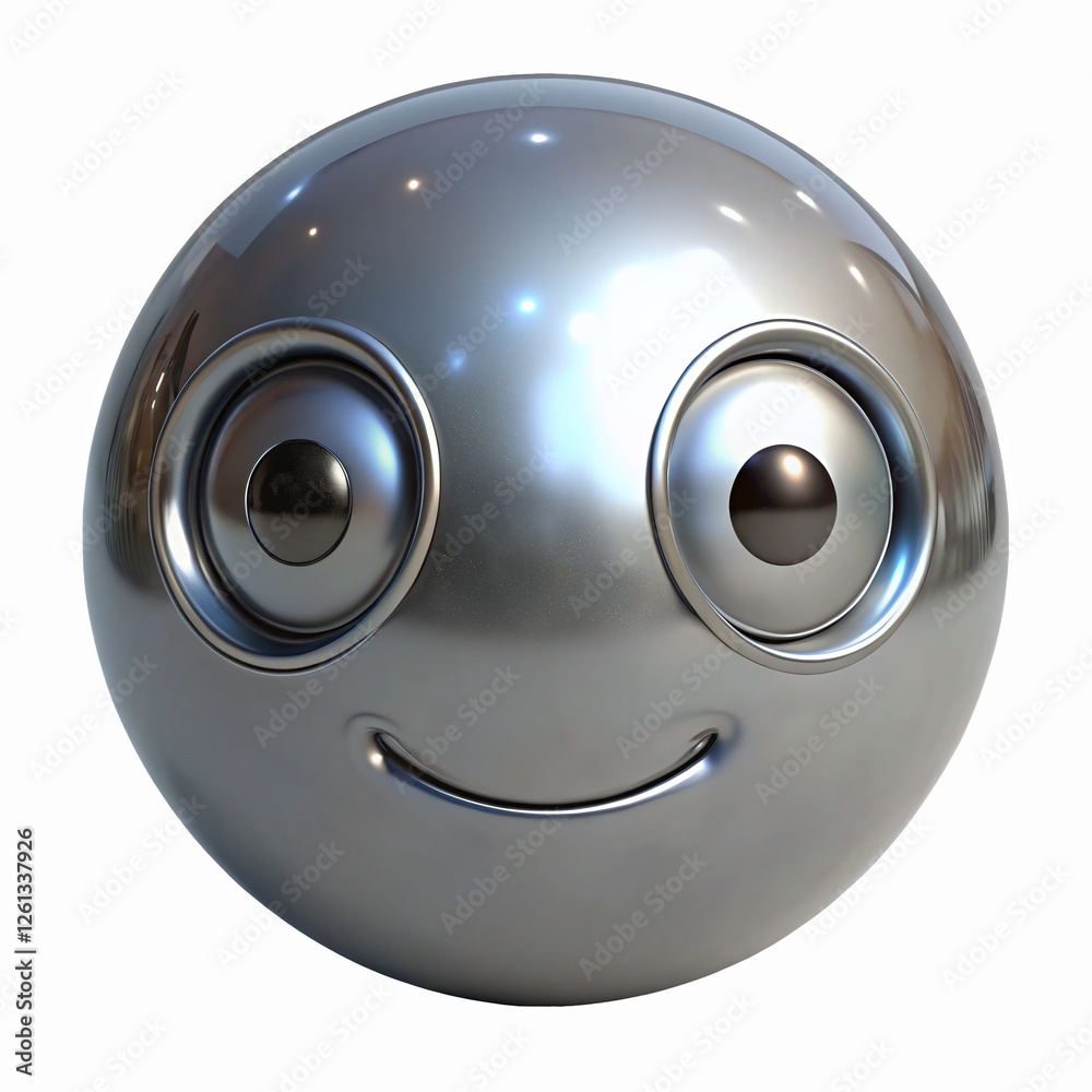 Shiny Chrome Metallic Smiley Face Sphere with Big Reflective Eyes and ...