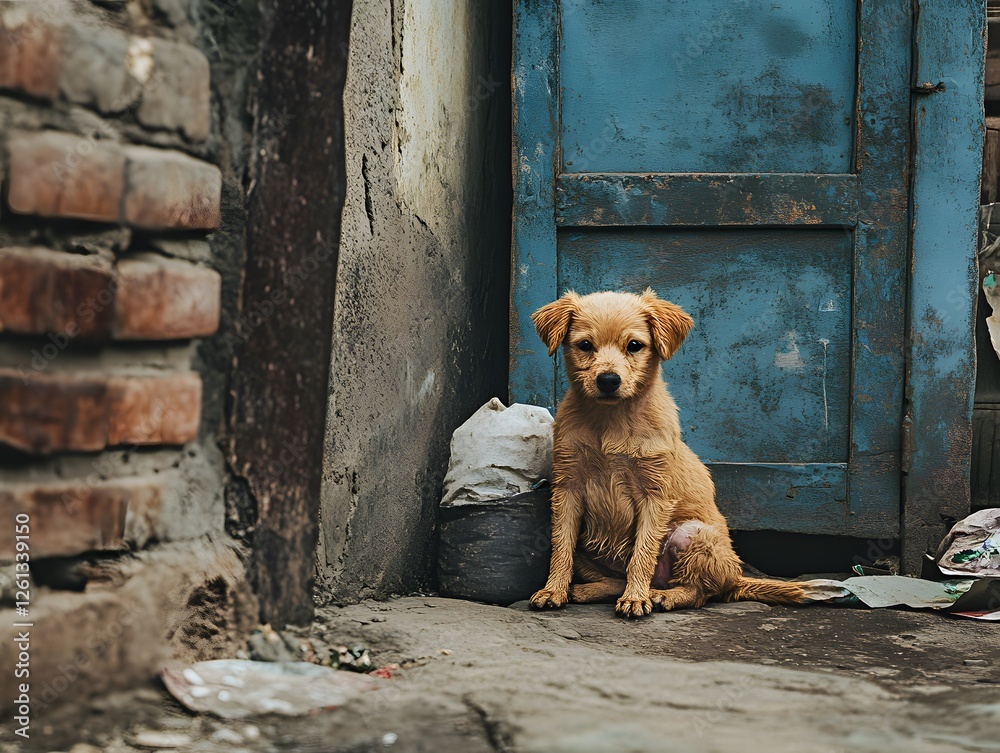 Foto de Stock Neglected Dog in Unsanitary Conditions Raises Health ...