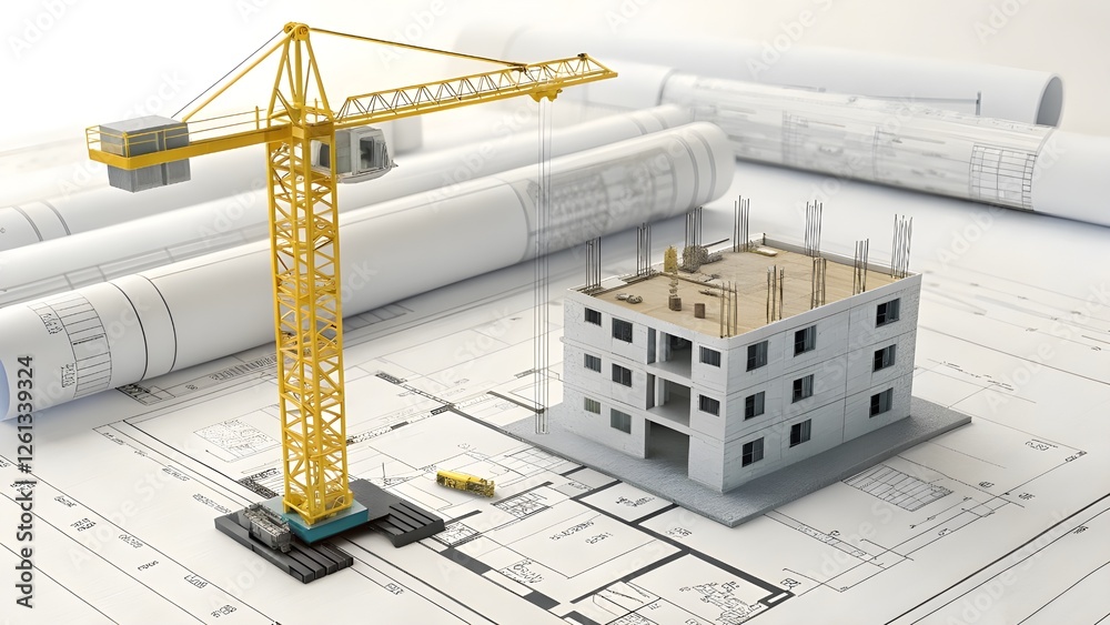 Model design paper 3D Draft illustration of building construction for a ...