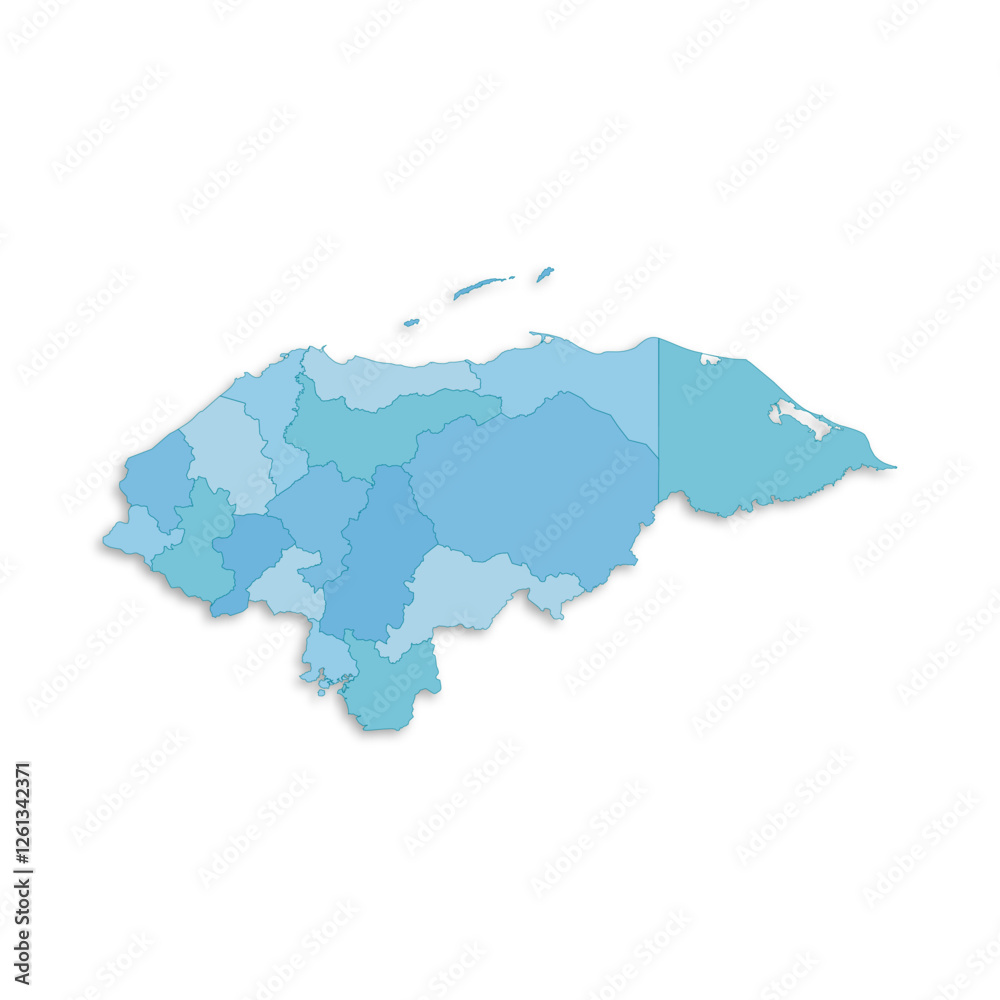 Honduras map with border highlighted regions, states, isolated on white ...