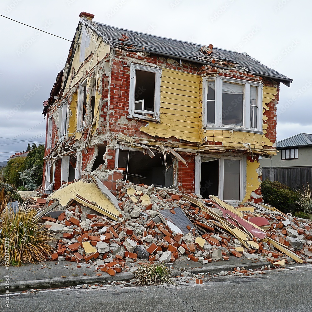 Devastating earthquake damage urban area photograph residential ...