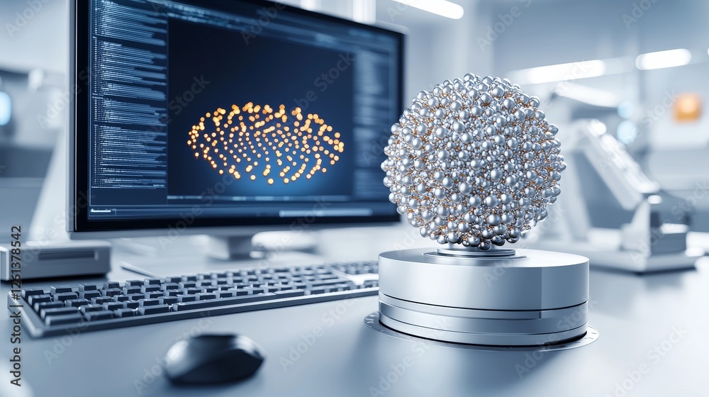 robot using computer, modern office scene, AI in human job roles ...