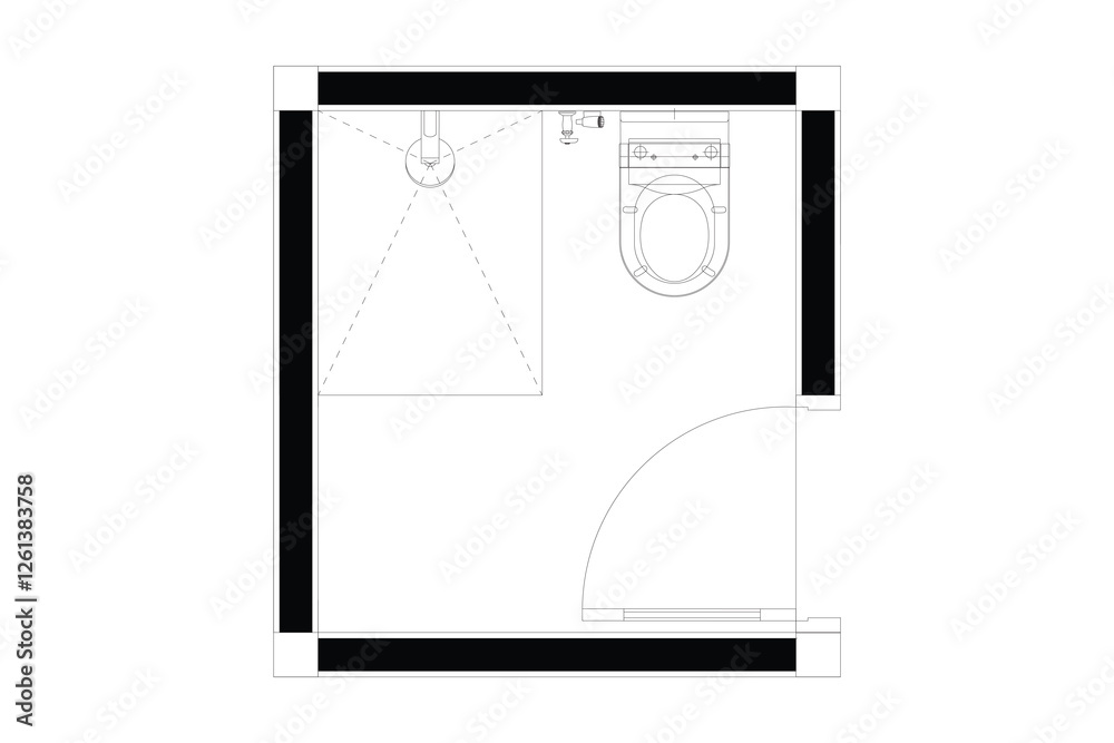 2d layout plan of bathroom interior design, black lines on white ...