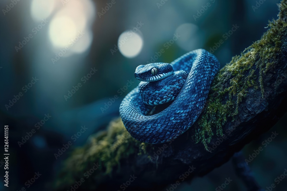 Blue Pit Viper from Indonesia Resting on a Tree Branch in Tropical ...
