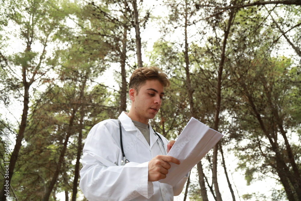 Sad Doctor Prepares for Bad News to Patient in Park Outside Hospital ...