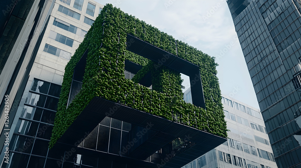 Urban square structure with greenery, modern city background ...