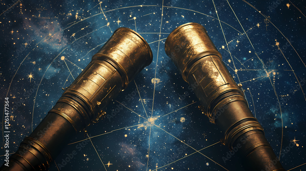 Celestial observation tools on star chart - two elegant telescopes ...