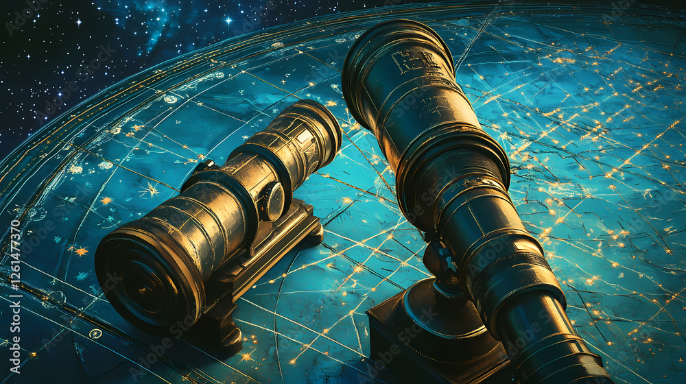 Celestial observation tools on star chart - two elegant telescopes ...