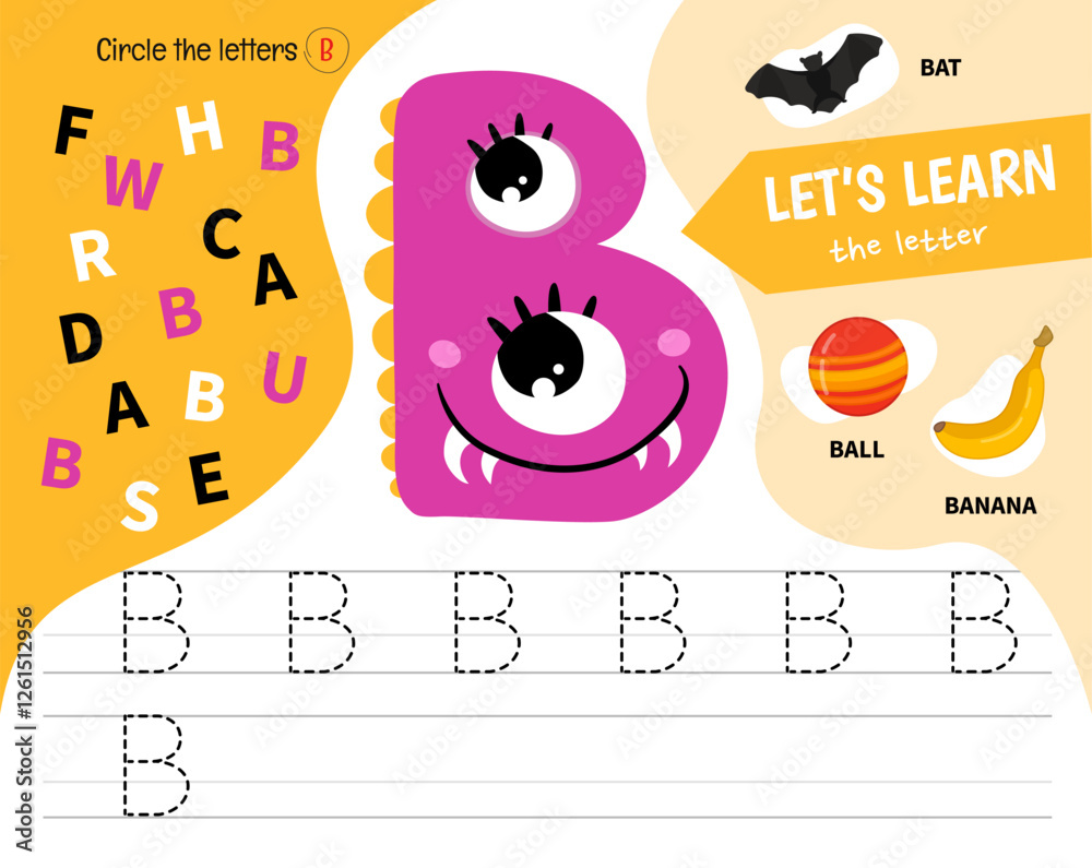 Kids learning material. Worksheet for learning alphabet. Letter B ...