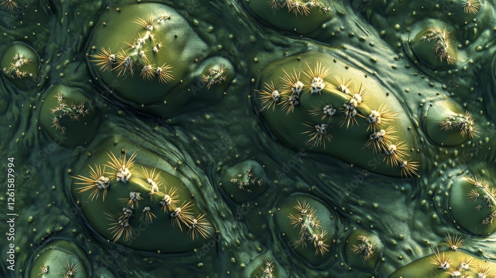 54.High-resolution macro view of a prickly pear cactus pad, featuring ...