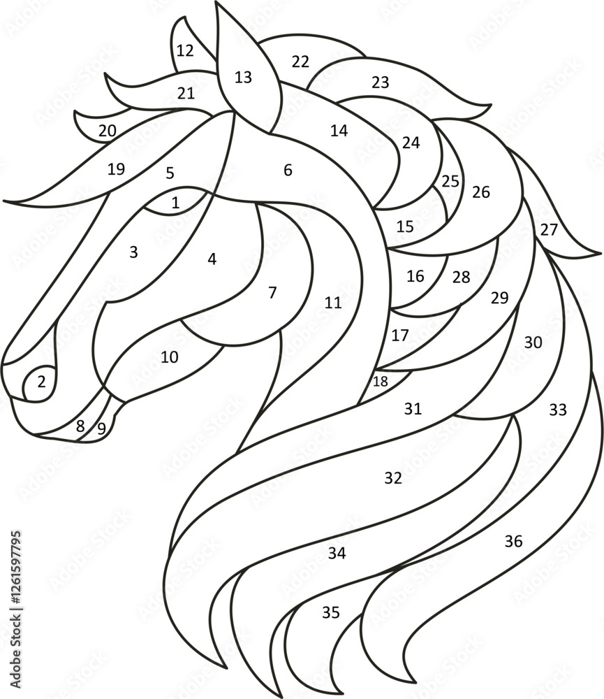 horse head stained glass pattern - coloring page by number Stock Vector ...