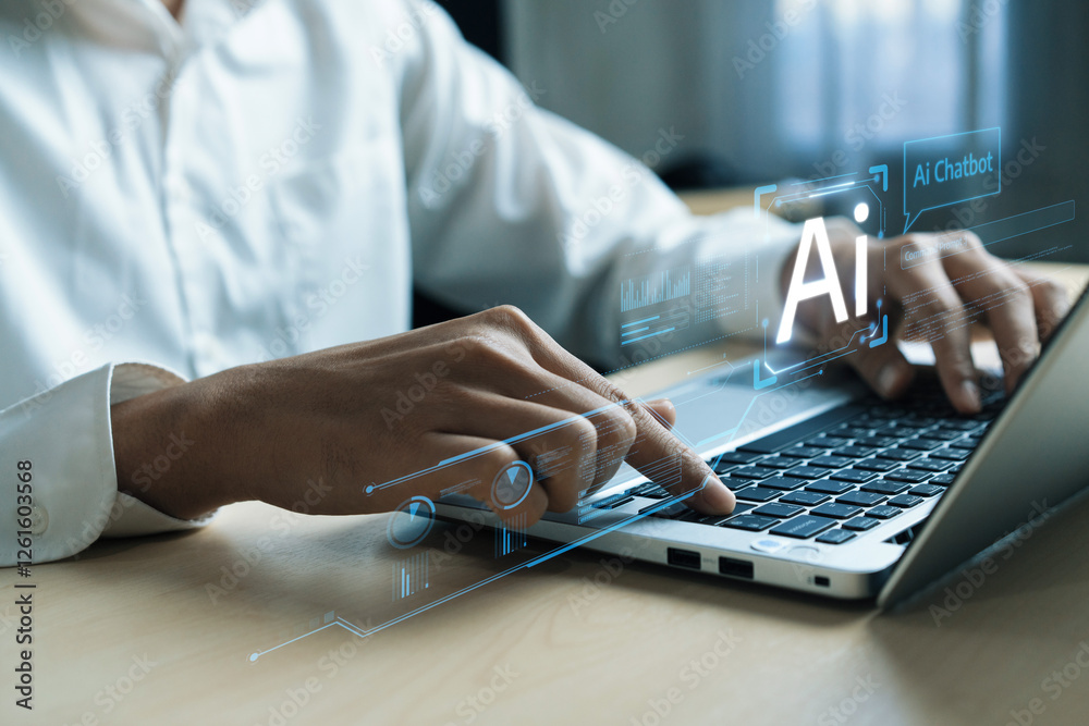 Human interact with AI artificial intelligence virtual assistant chatbot in concept of AI ...