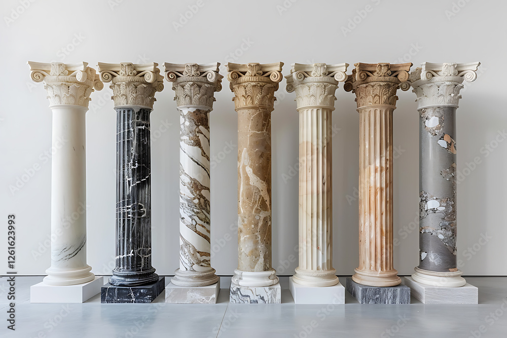 architecture through time, columns of different heights, slender to ...