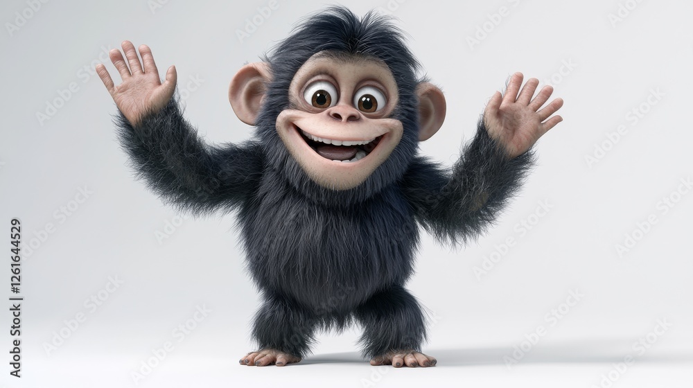 34.Happy 3D monkey rendered with detailed fur textures, large ears, and ...