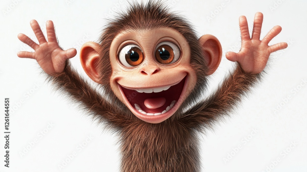 34.Happy 3D monkey rendered with detailed fur textures, large ears, and ...
