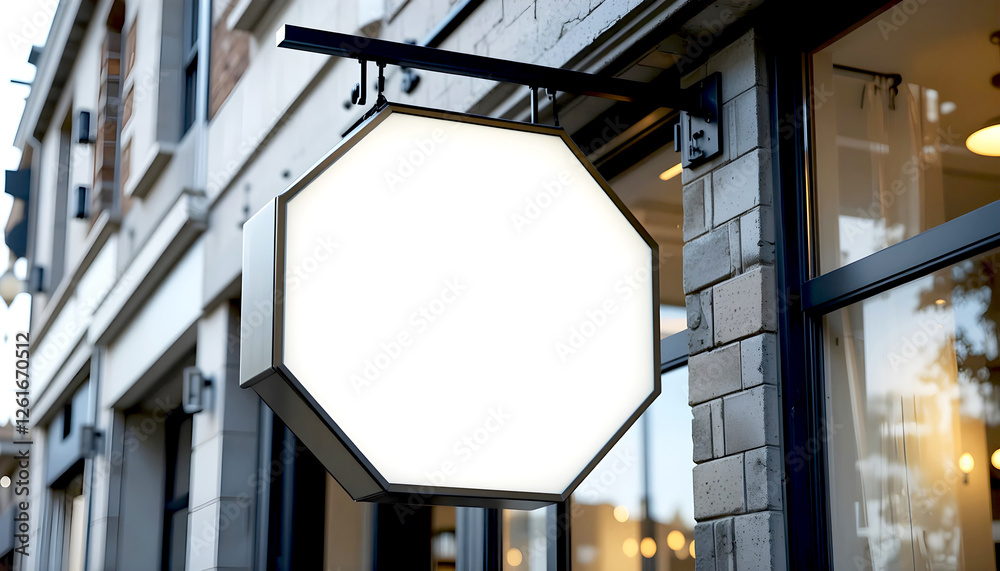 Blank hexagon store signage design mockup isolated, metal badge shop ...