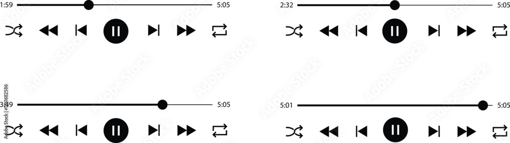 Multimedia video and music pause button icons set. Video streaming ...