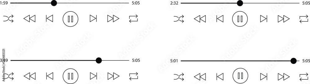 Multimedia video and music pause button outline icon set. Video ...
