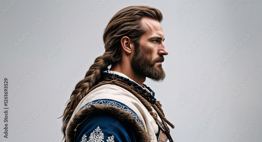 Cossack warrior side view portrait on plain white background Stock ...