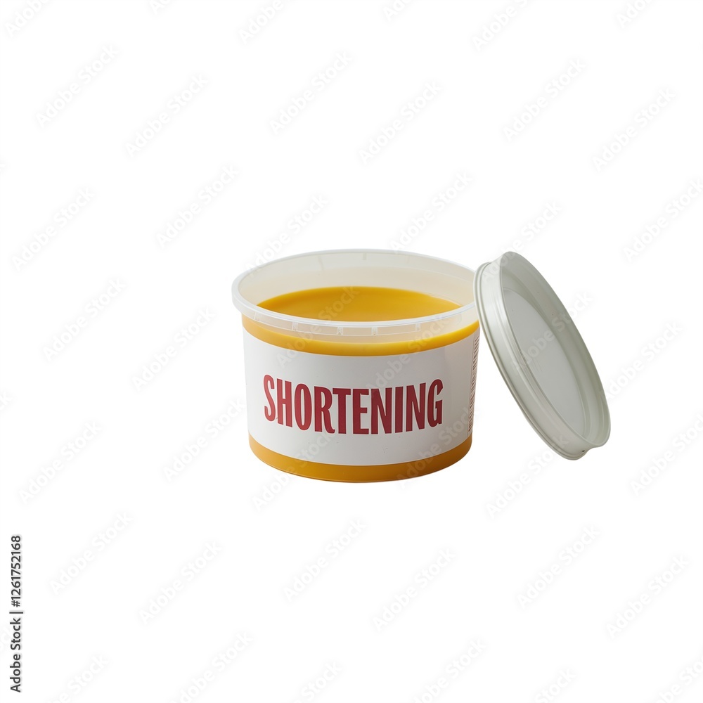 Container of shortening with clear labeling for easy identification ...