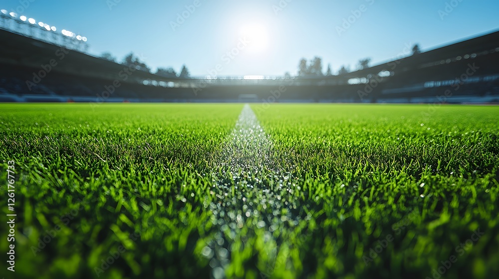 Perspective on a Vibrant Soccer Field, Freshly Cut Grass and Stadium ...