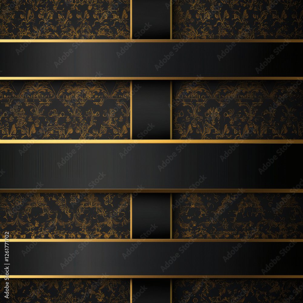 Elegant luxury damask pattern background with golden frame on black ...