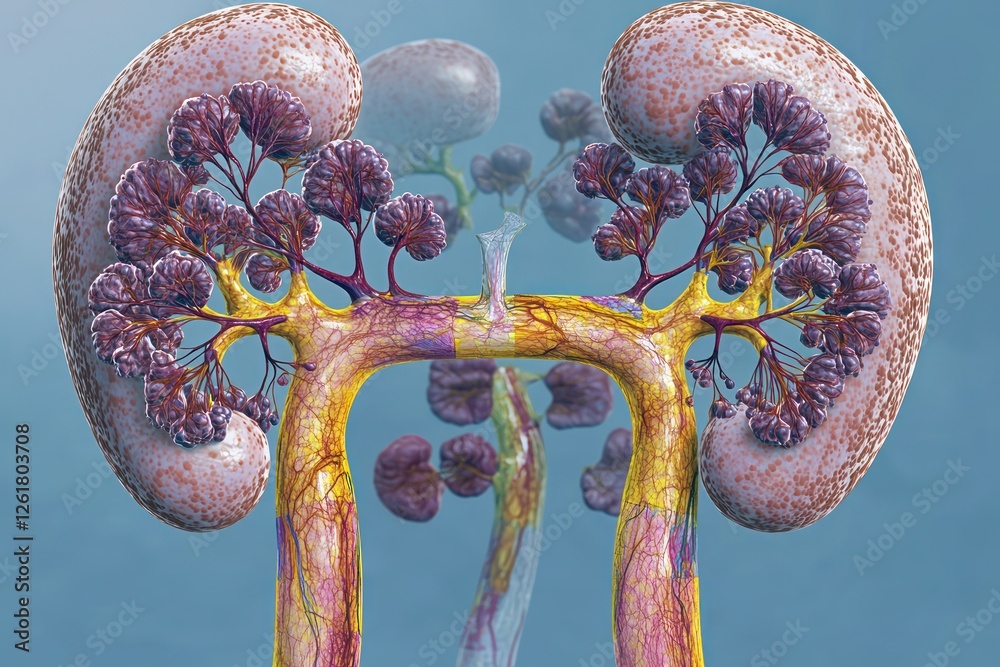 Detailed kidney diagram of polycystic kidney disease with structural ...